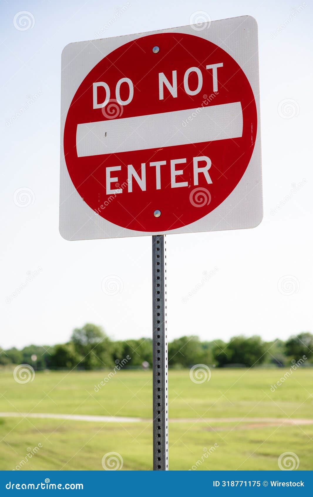 No Entry Sign on Post at Road-field Intersection Stock Image - Image of ...