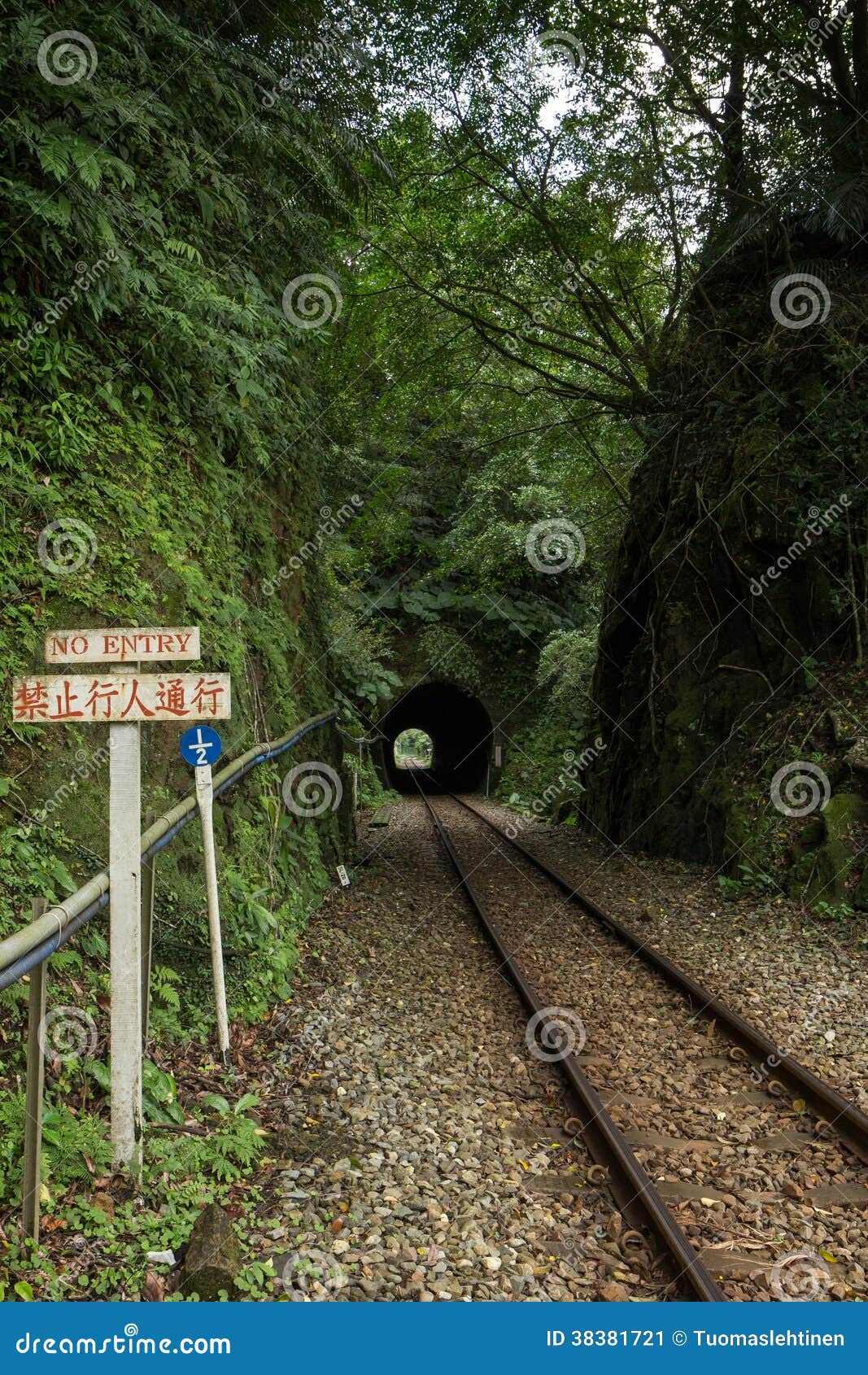 No Entry Sign and Railway Track into a Tunnel Stock Image - Image of ...