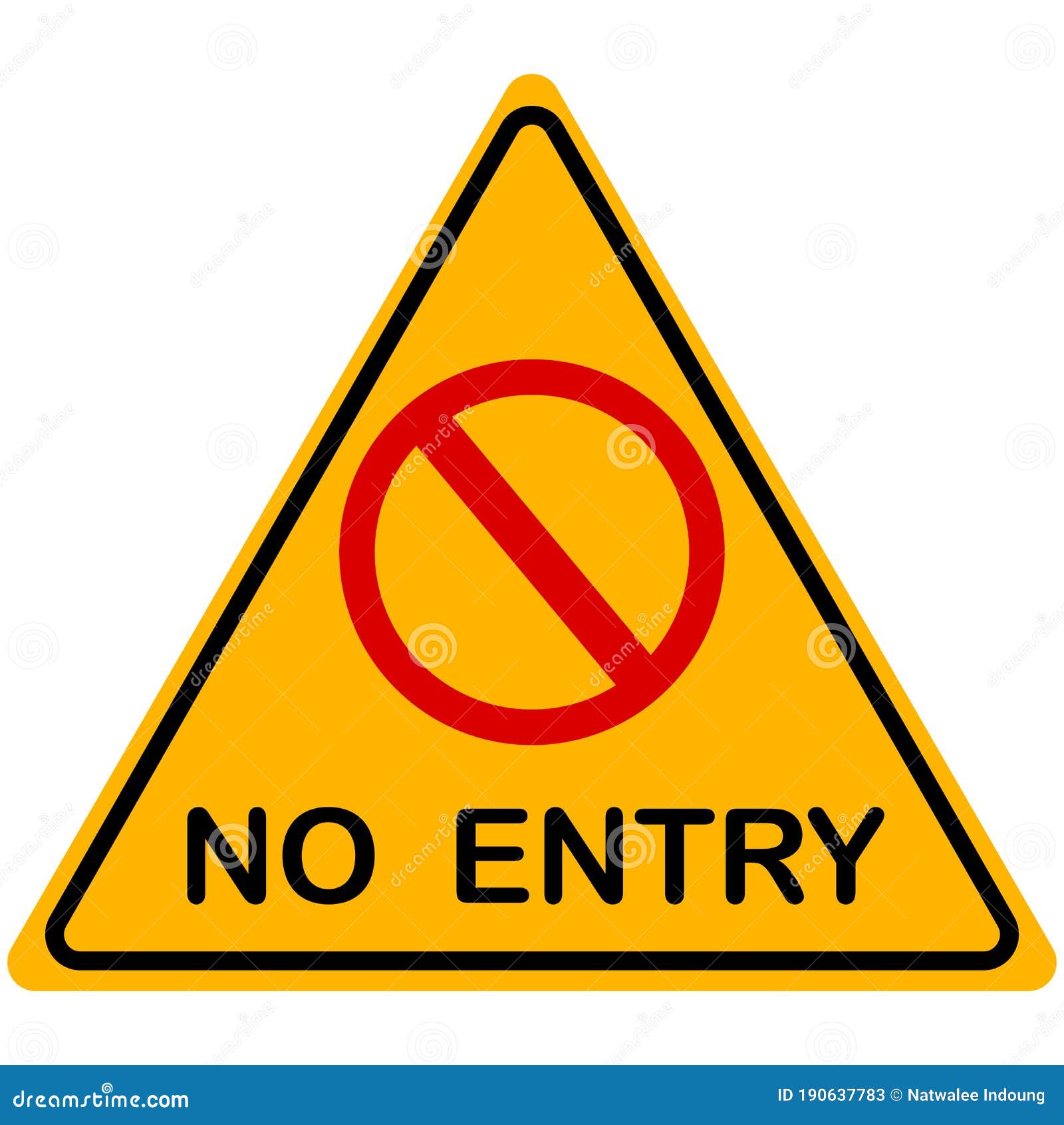 No Entry Sign in Triangle Sign on Yellow Background Stock Vector ...