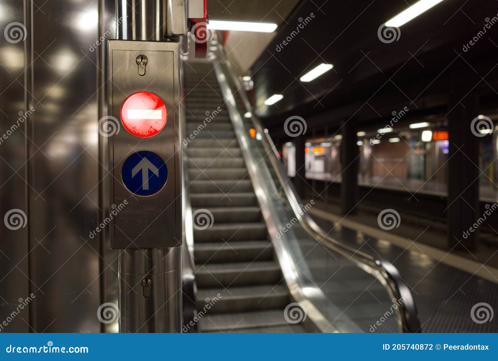 No Entry and Up Signal Light at Escalator on Platform of Underground ...