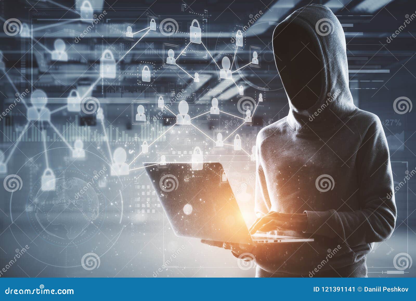 No Face Hacker with Laptop and Digital Interface Stock Image - Image of ...