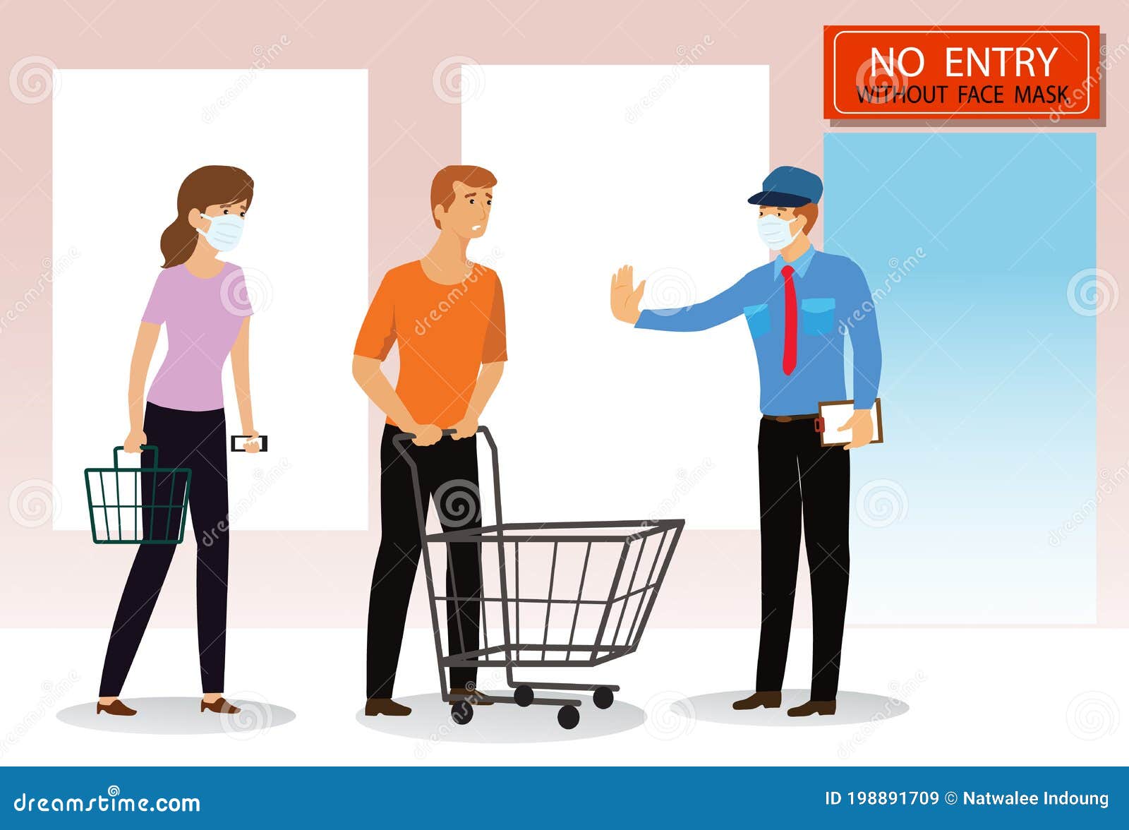 No Face Mask No Entry People with and without Face Mask Sign Stock ...