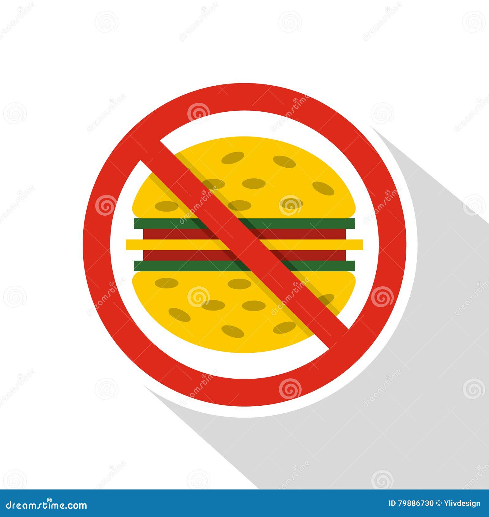 No Fast Food Icon, Flat Style Stock Vector - Illustration of health ...