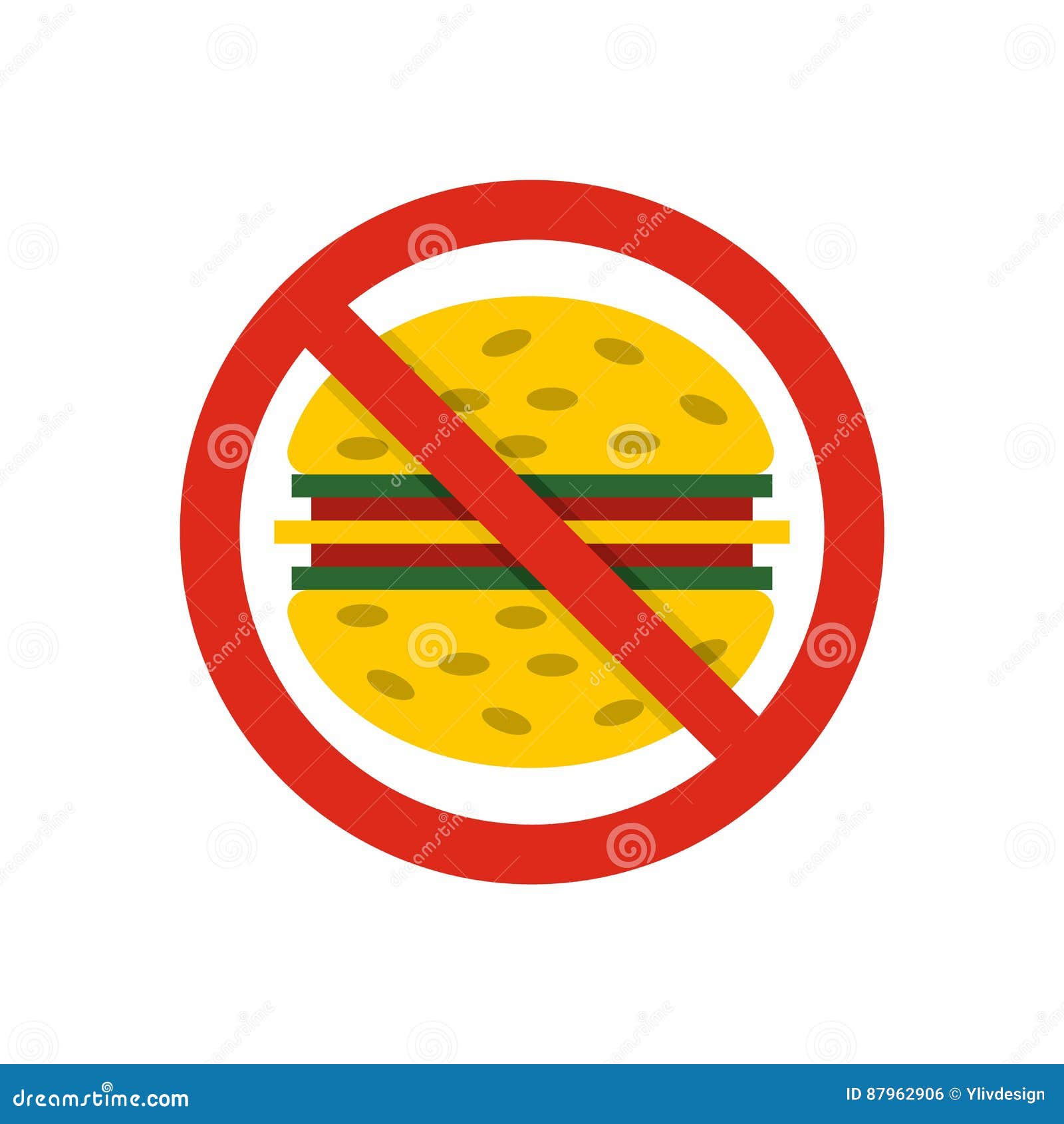 No Fast Food Icon, Flat Style Stock Vector - Illustration of banned ...