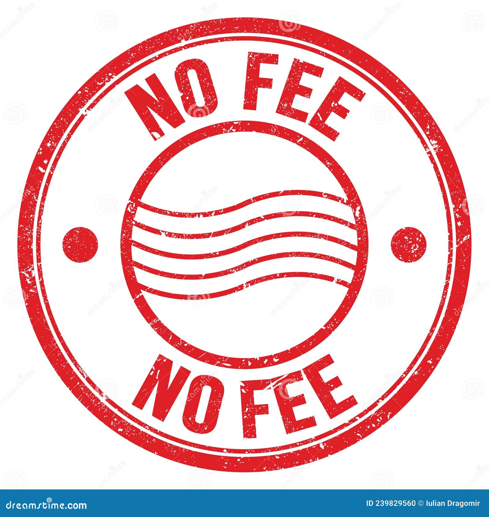 NO FEE Text Written on Red Round Postal Stamp Sign Stock Illustration ...