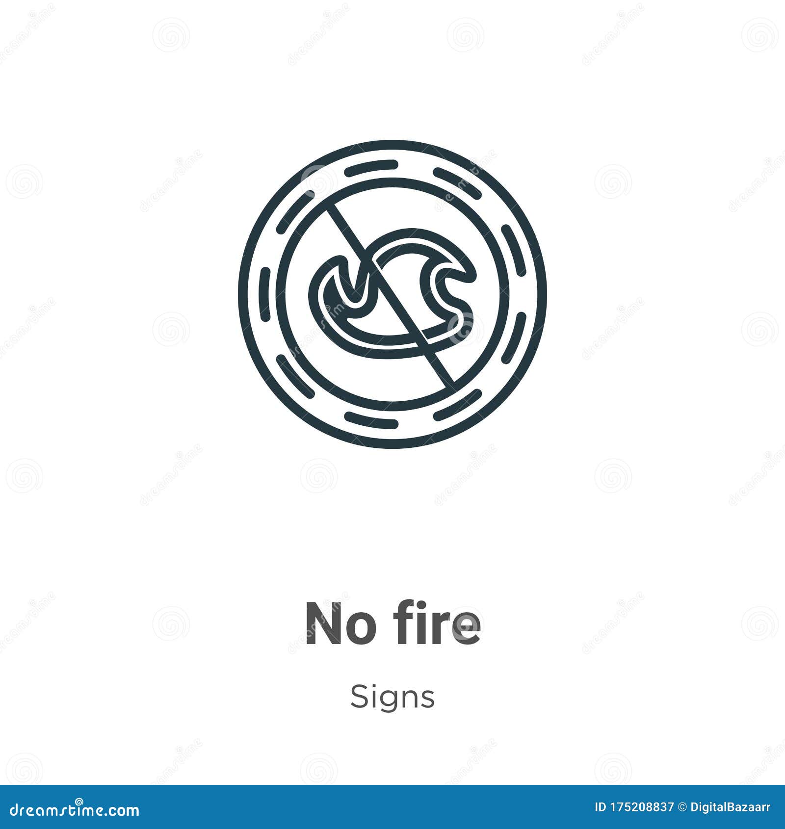 No Fire Outline Vector Icon. Thin Line Black No Fire Icon, Flat Vector ...
