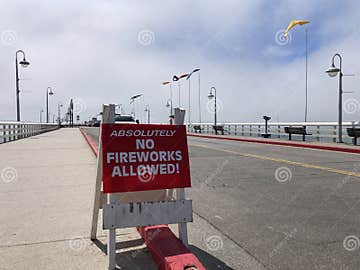 No Fireworks Allowed Outdoors Sign on Public Pier Stock Photo - Image ...