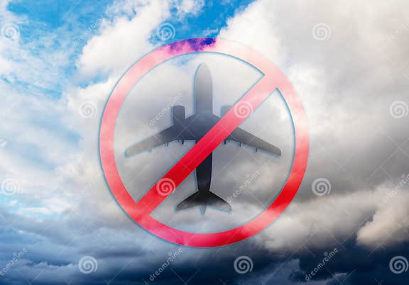 No-fly Sign on the Background of the Sky with Clouds. Collage Stock ...