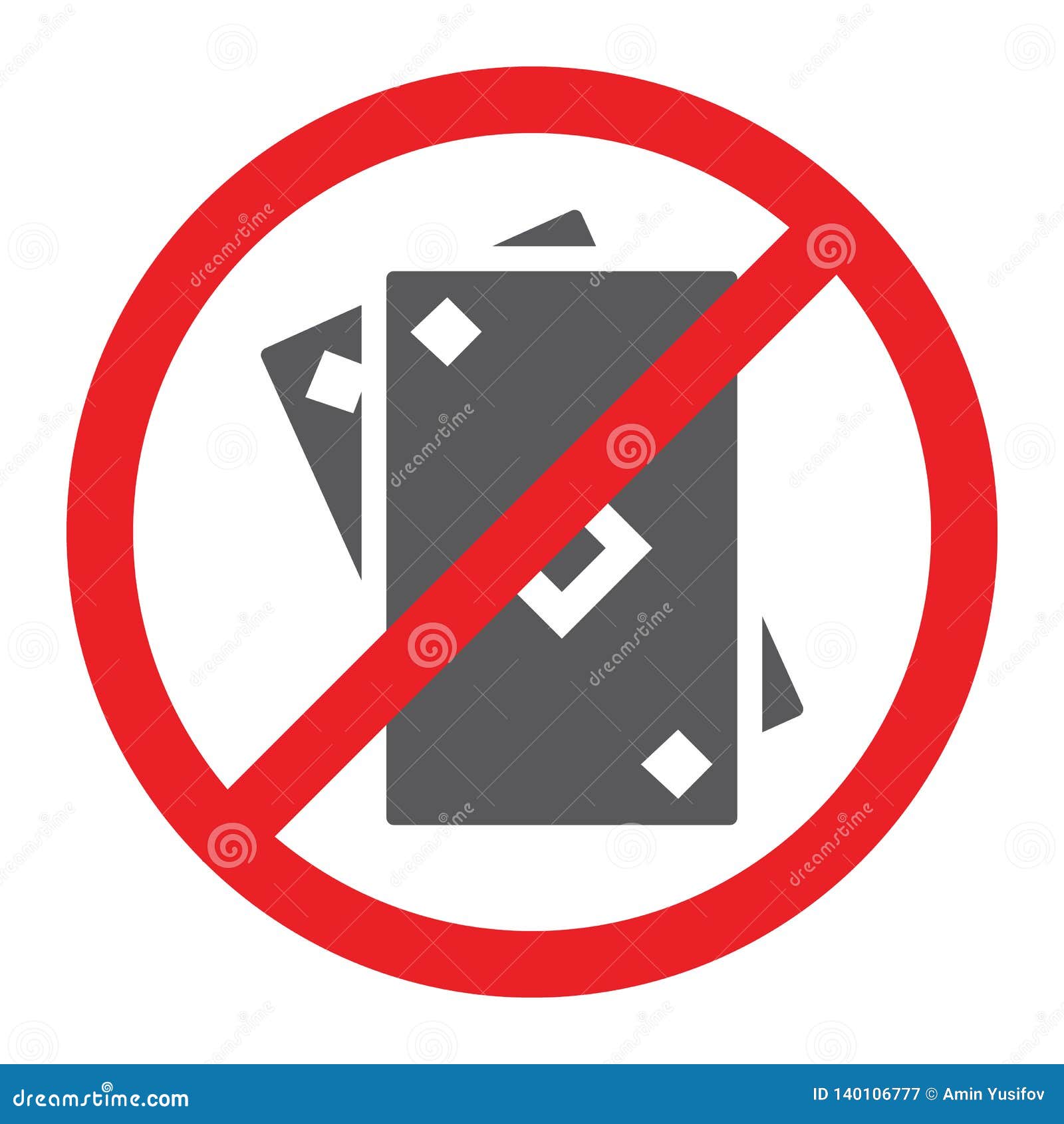 No Gambling Glyph Icon, Prohibited and Forbidden, No Playing Cards Sign ...