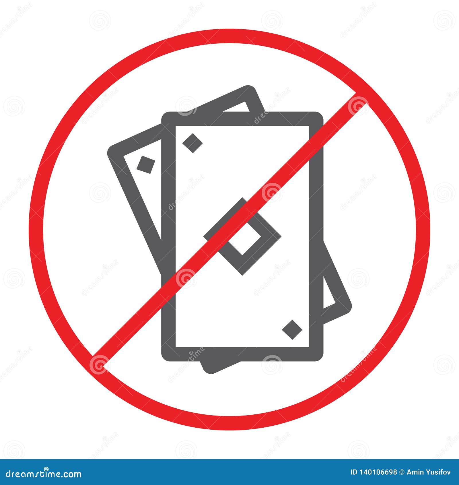 No Gambling Line Icon, Prohibited and Forbidden, No Playing Cards Sign ...