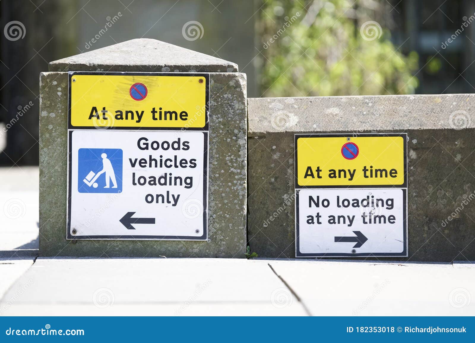 No Goods Vehicles Loading at Any Time Road Sign Stock Photo - Image of ...