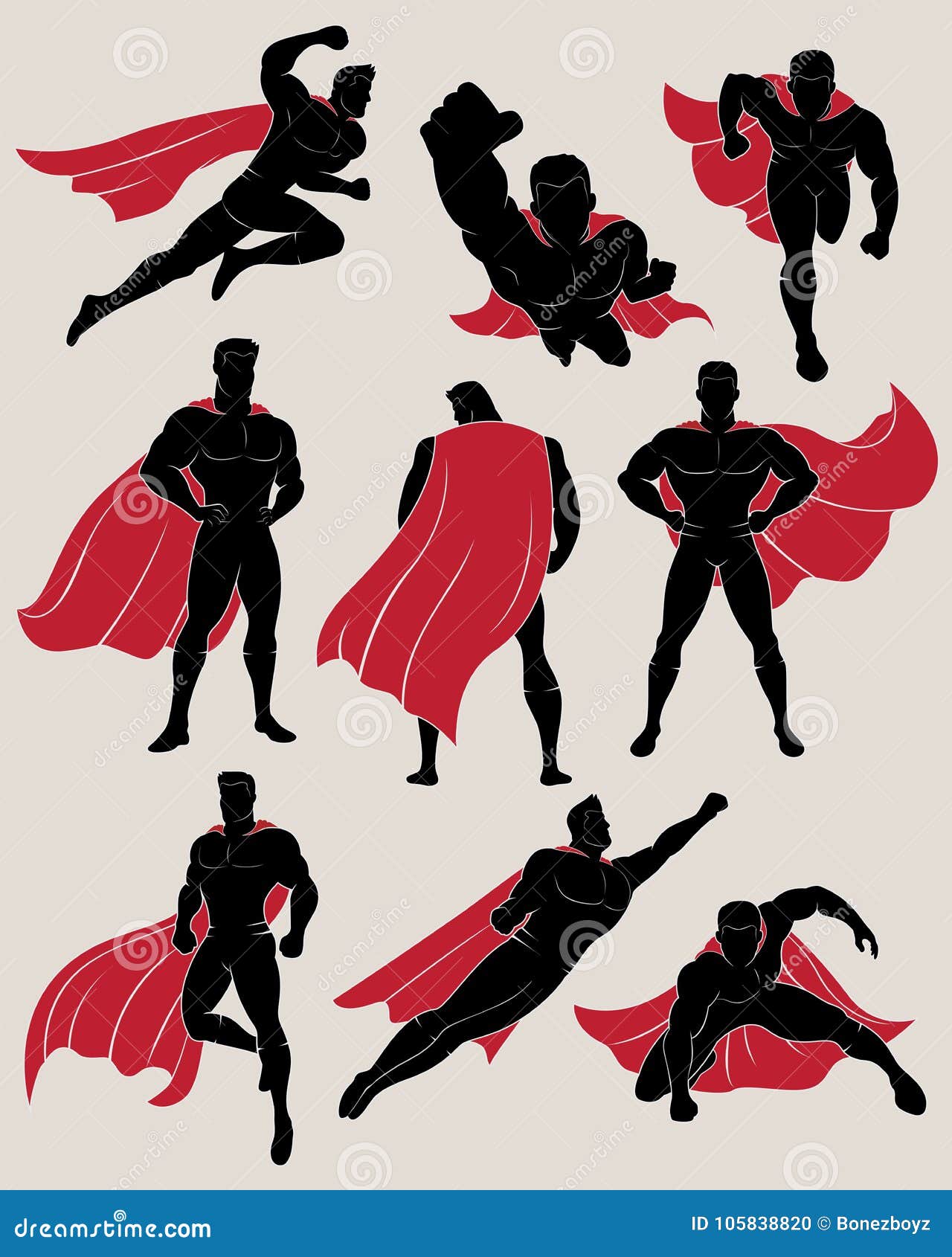 Set of Superhero in 9 Different Poses Stock Vector - Illustration of ...