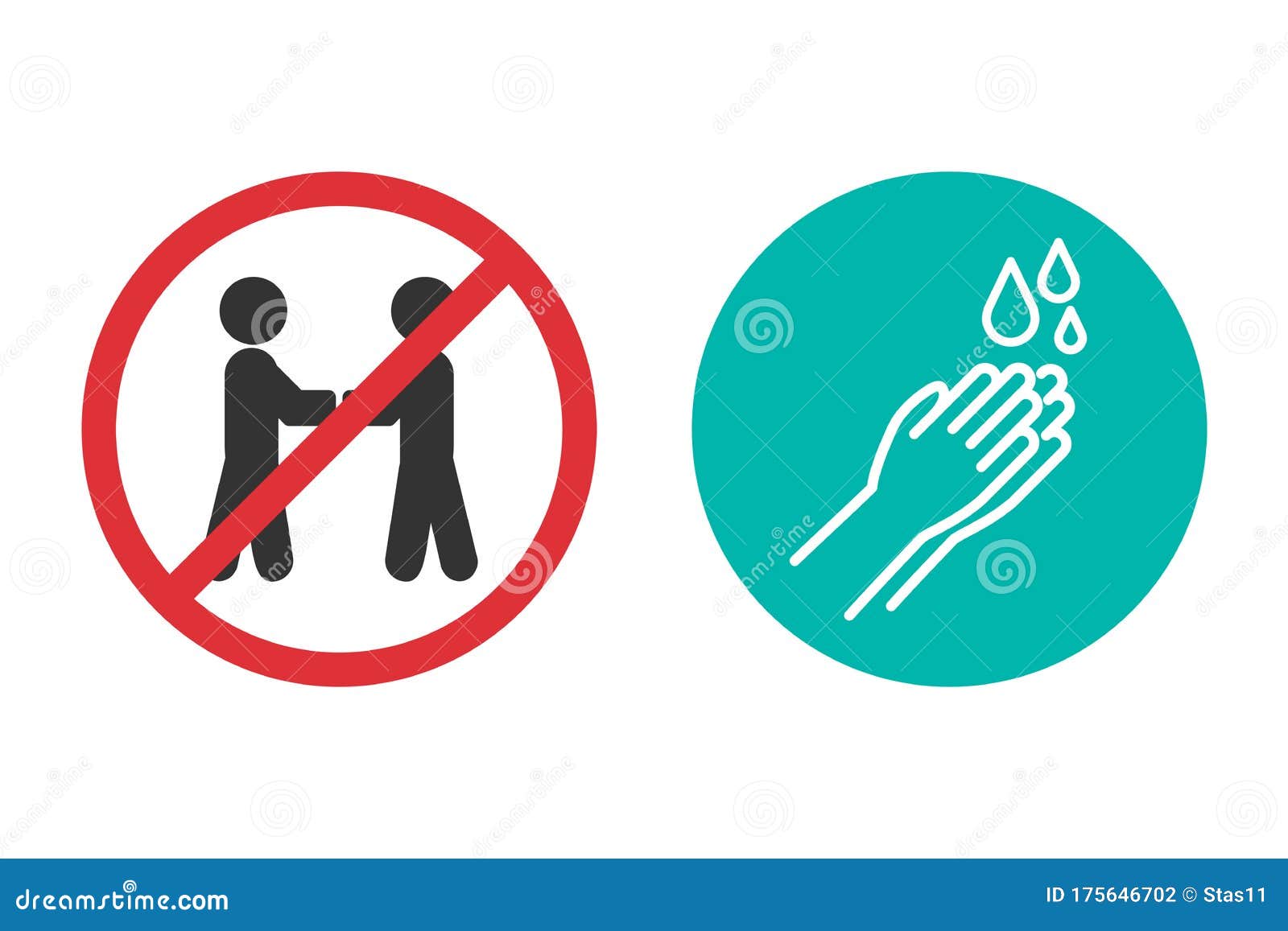 No Handshake and Hand Washing Icons in a Flat Design Stock Vector ...