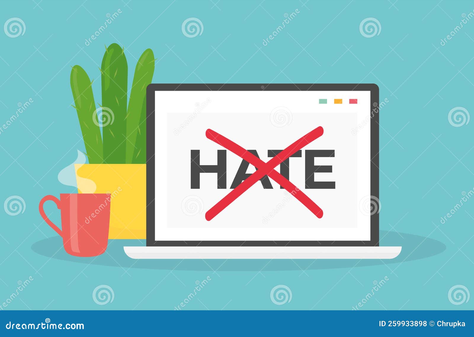 No Hate Concept, Crossed Out Word on Computer Screen Stock Vector ...