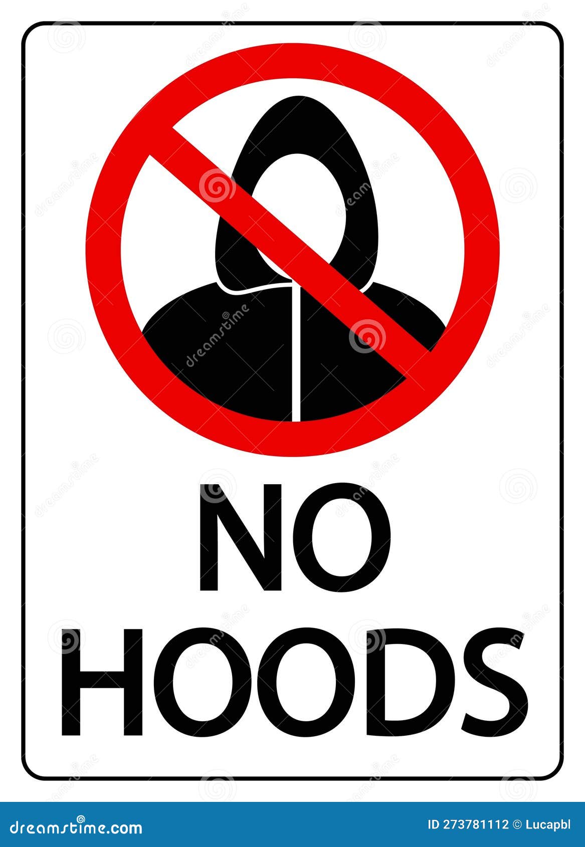 No Hoods, Prohibition Sign With Symbol And Text. Vector Illustration ...