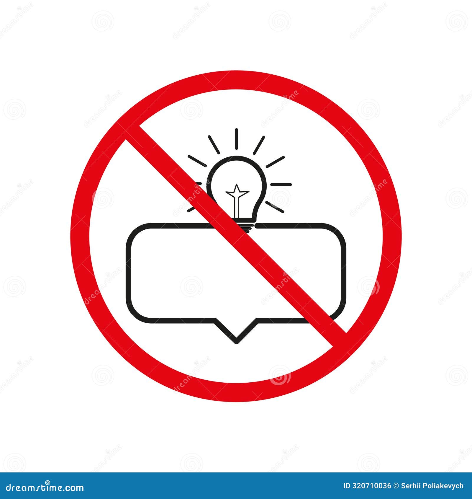 No Idea Sign. Light Bulb Symbol. Prohibition Red Circle. Vector ...