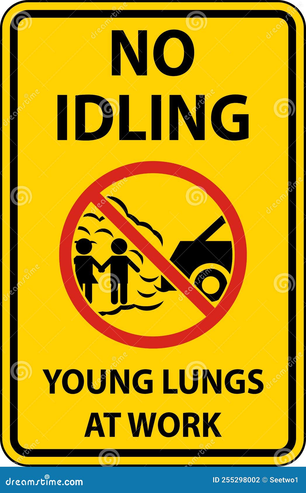 No Idling Young Lungs at Work Sign on White Background Stock Vector ...