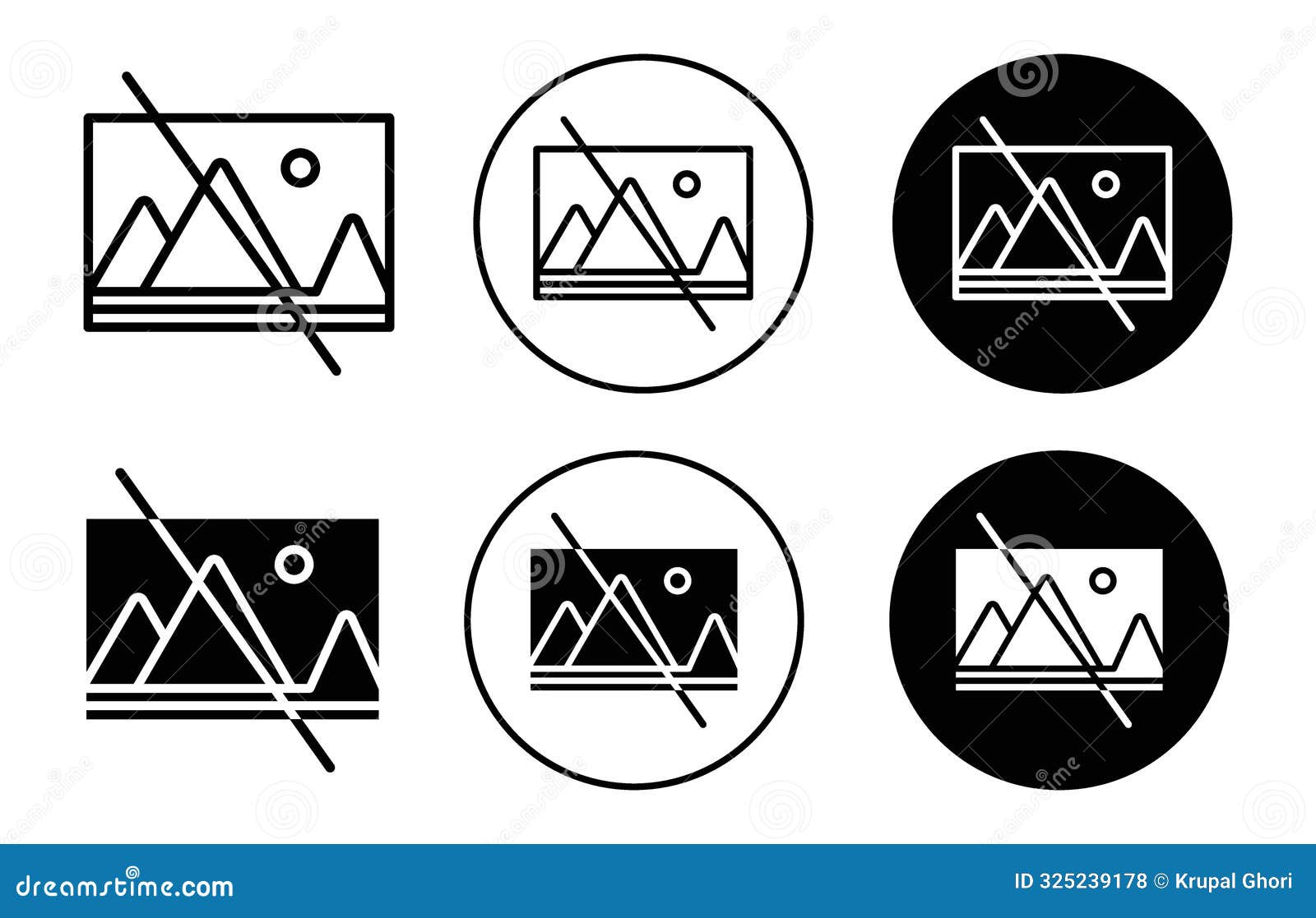 No Image Icon Outline Flat Icon Stock Illustration - Illustration of ...