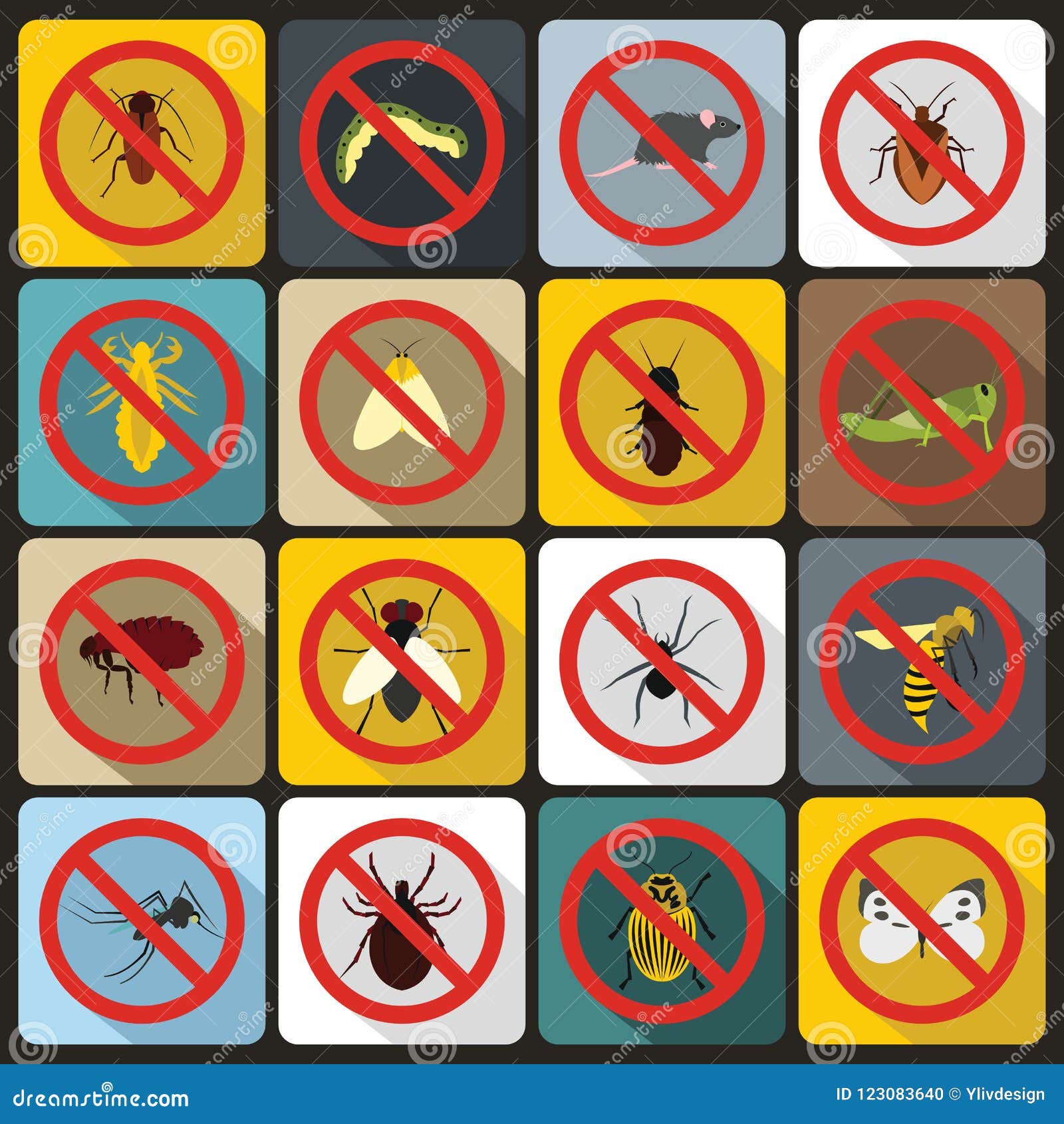 No Insect Sign Icons Set, Flat Style Stock Illustration - Illustration ...