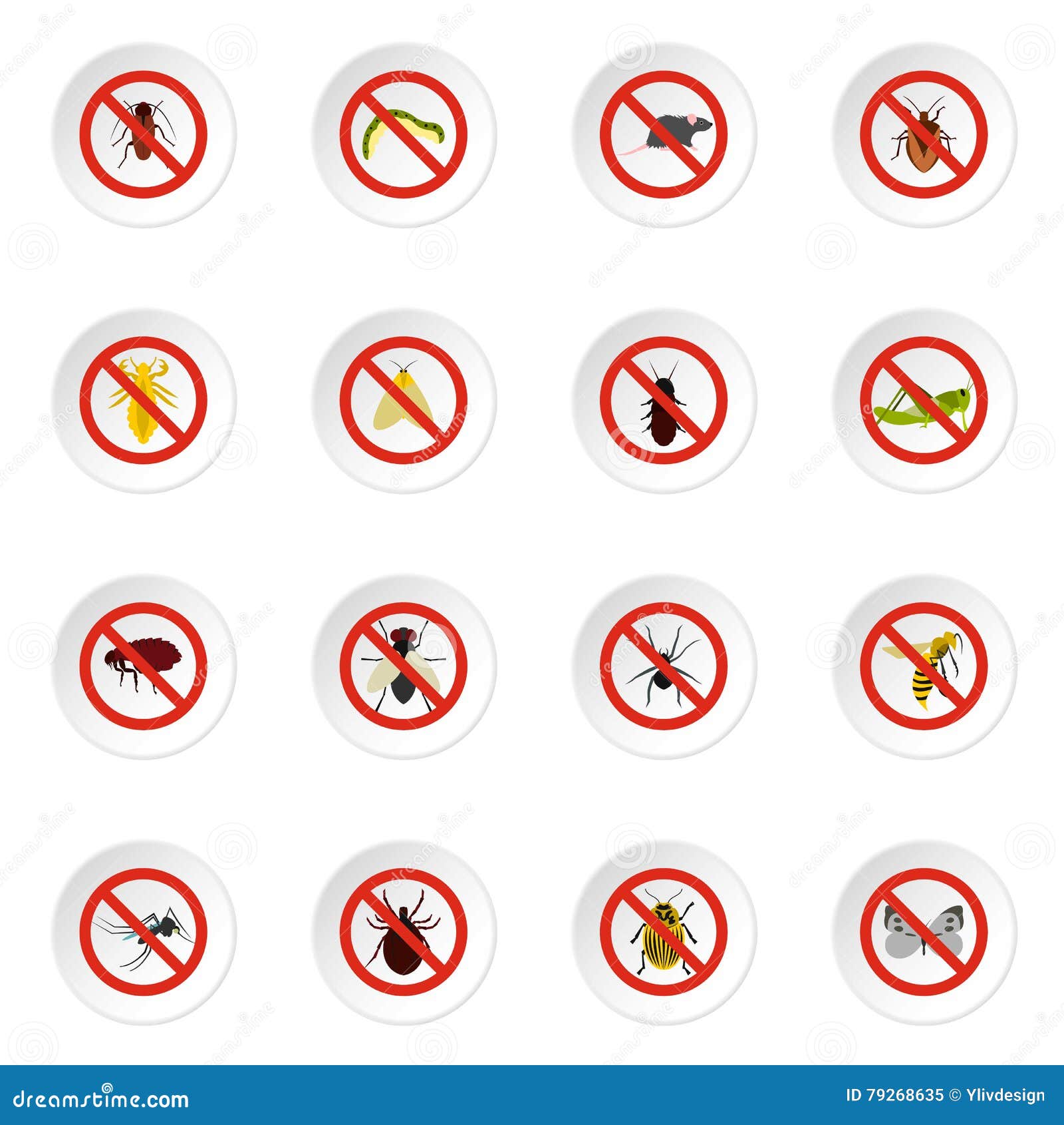 No Insect Sign Icons Set, Flat Style Stock Vector - Illustration of ...