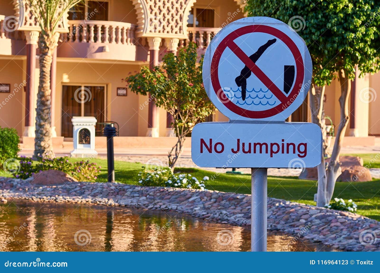 No Jumping Sign on the Water Background Stock Image - Image of club ...