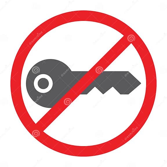 No Key Glyph Icon, Prohibited and Ban, Key Forbidden Sign, Vector ...