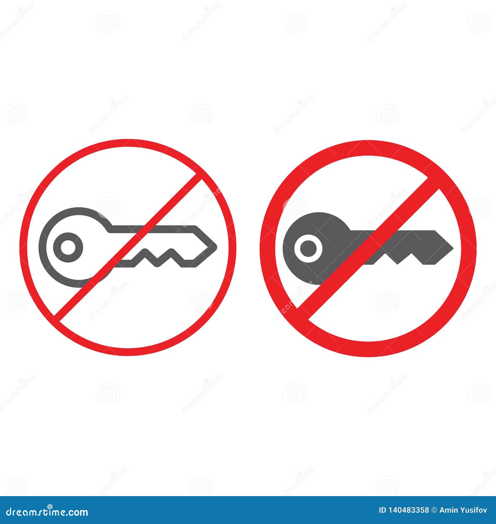 No Key Line and Glyph Icon, Prohibited and Ban, Key Forbidden Sign ...