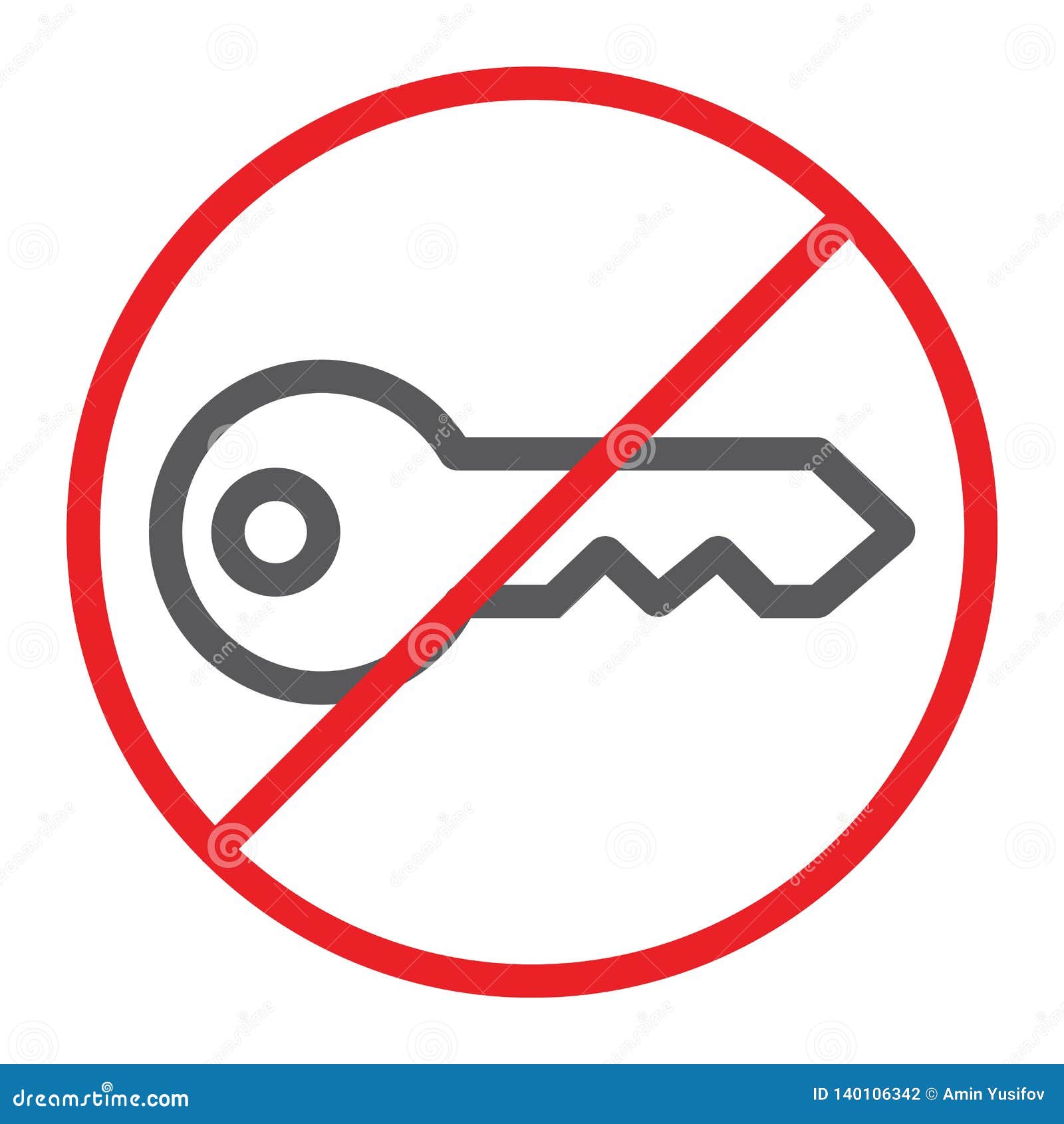 No Key Line Icon, Prohibited and Ban, Key Forbidden Sign, Vector ...