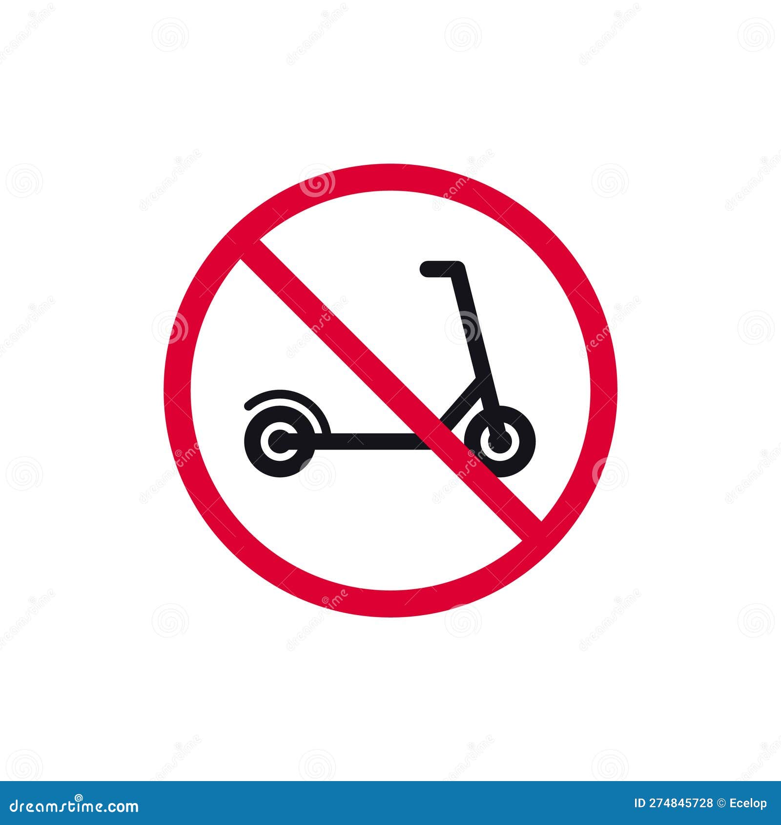 No Kick Scooter Prohibited Sign, Forbidden Modern Round Sticker, Vector ...