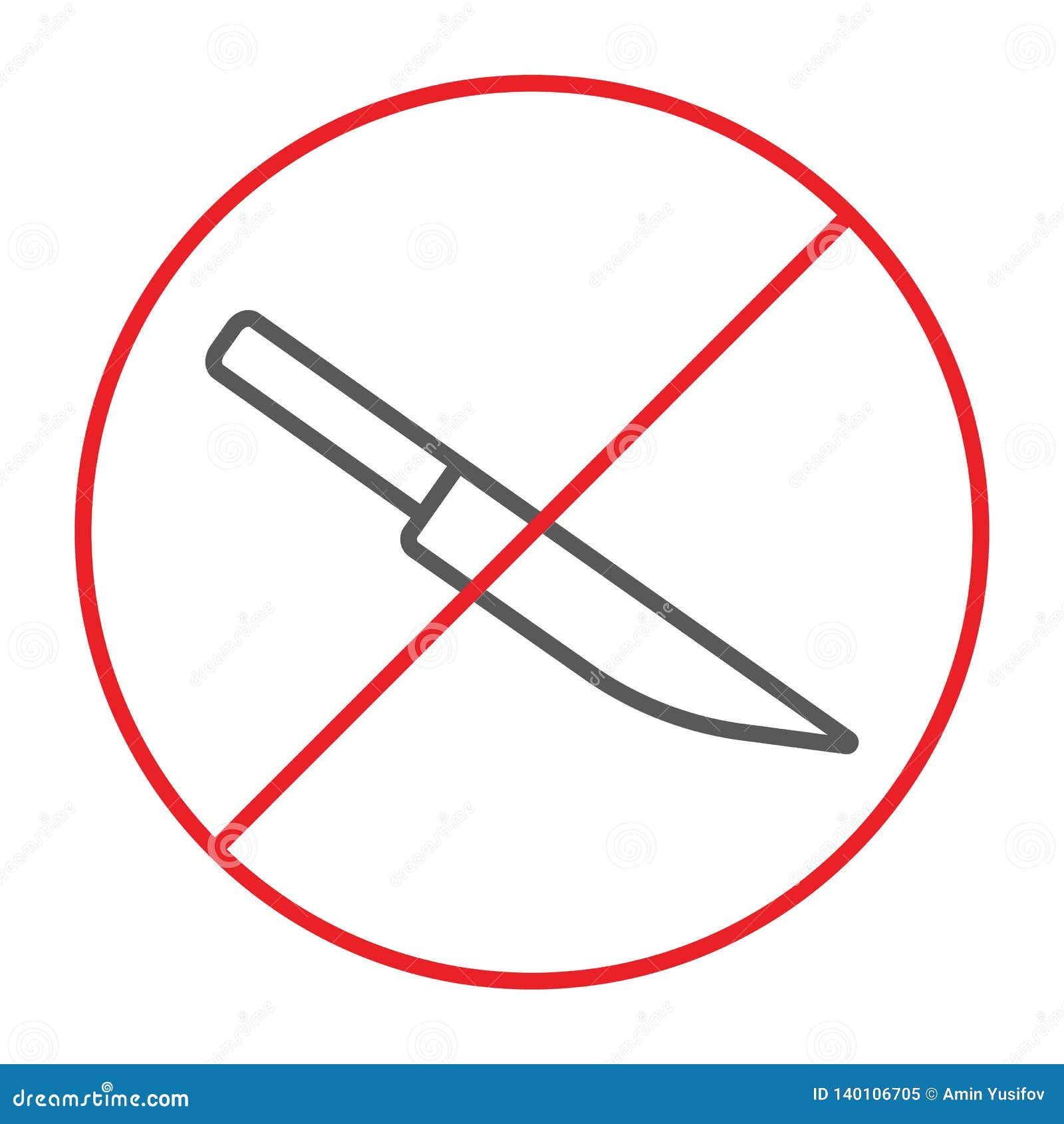 No Knife Thin Line Icon, Prohibited and Forbidden, No Sharp Sign ...