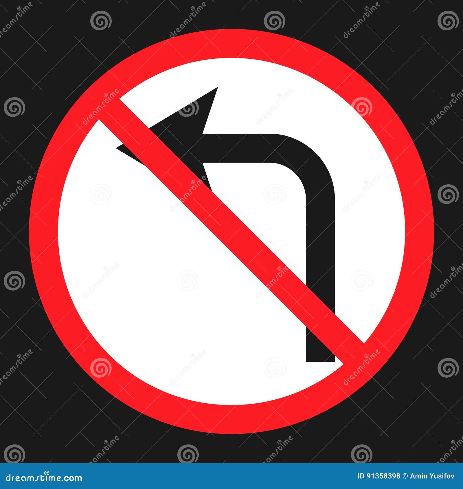 No Left Prohibition Turn Sign Flat Icon Stock Vector - Illustration of ...