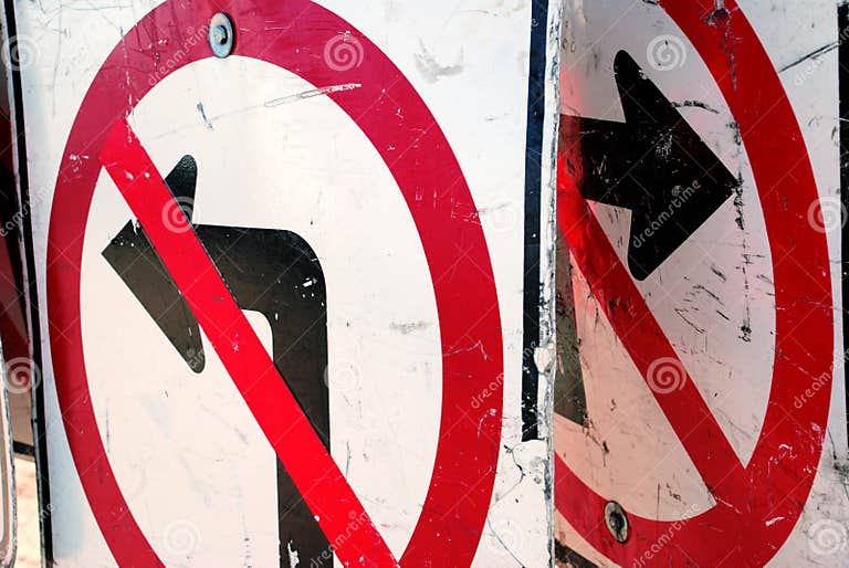 No Left or RIght Turn Construction Signs Stock Photo - Image of choice ...