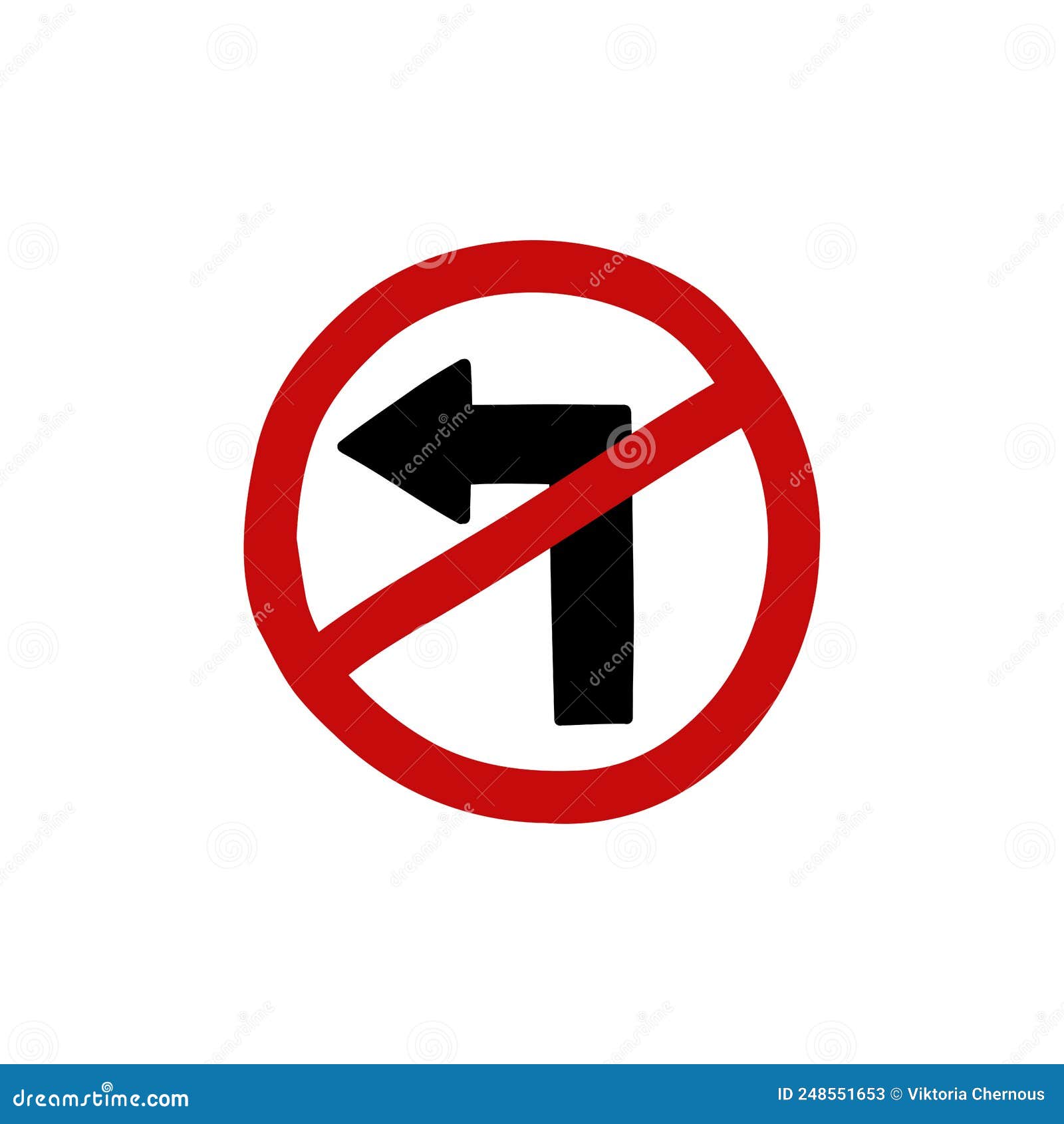 No Left Turn Sign Doodle Icon, Vector Color Line Illustration Stock ...