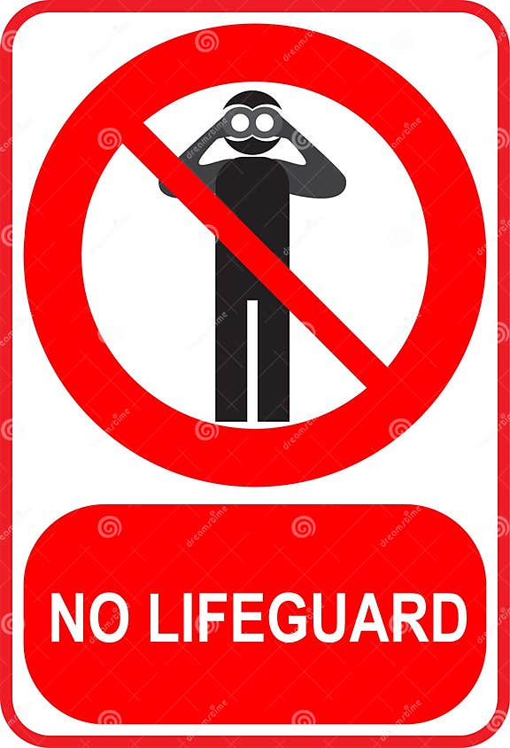 No Lifeguard Sign with Silhouette of a Man Looking through Binoculars ...