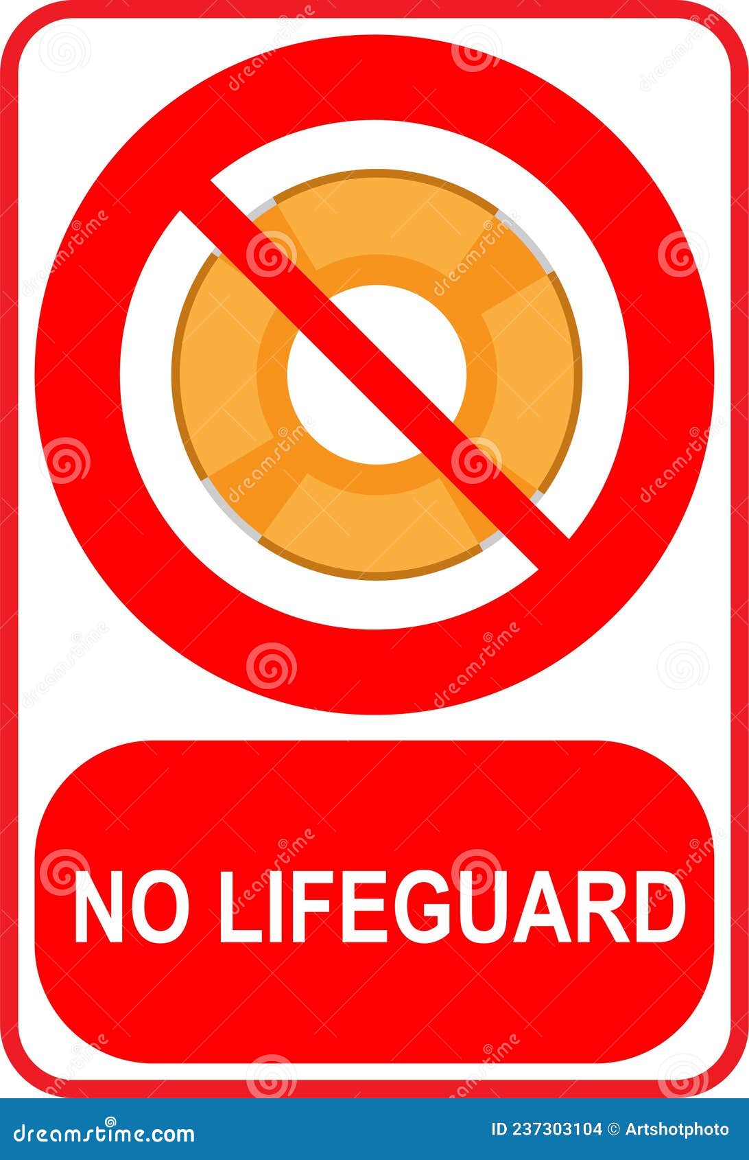 No Lifeguard Sign with Life Buoy and Text Stock Vector - Illustration ...