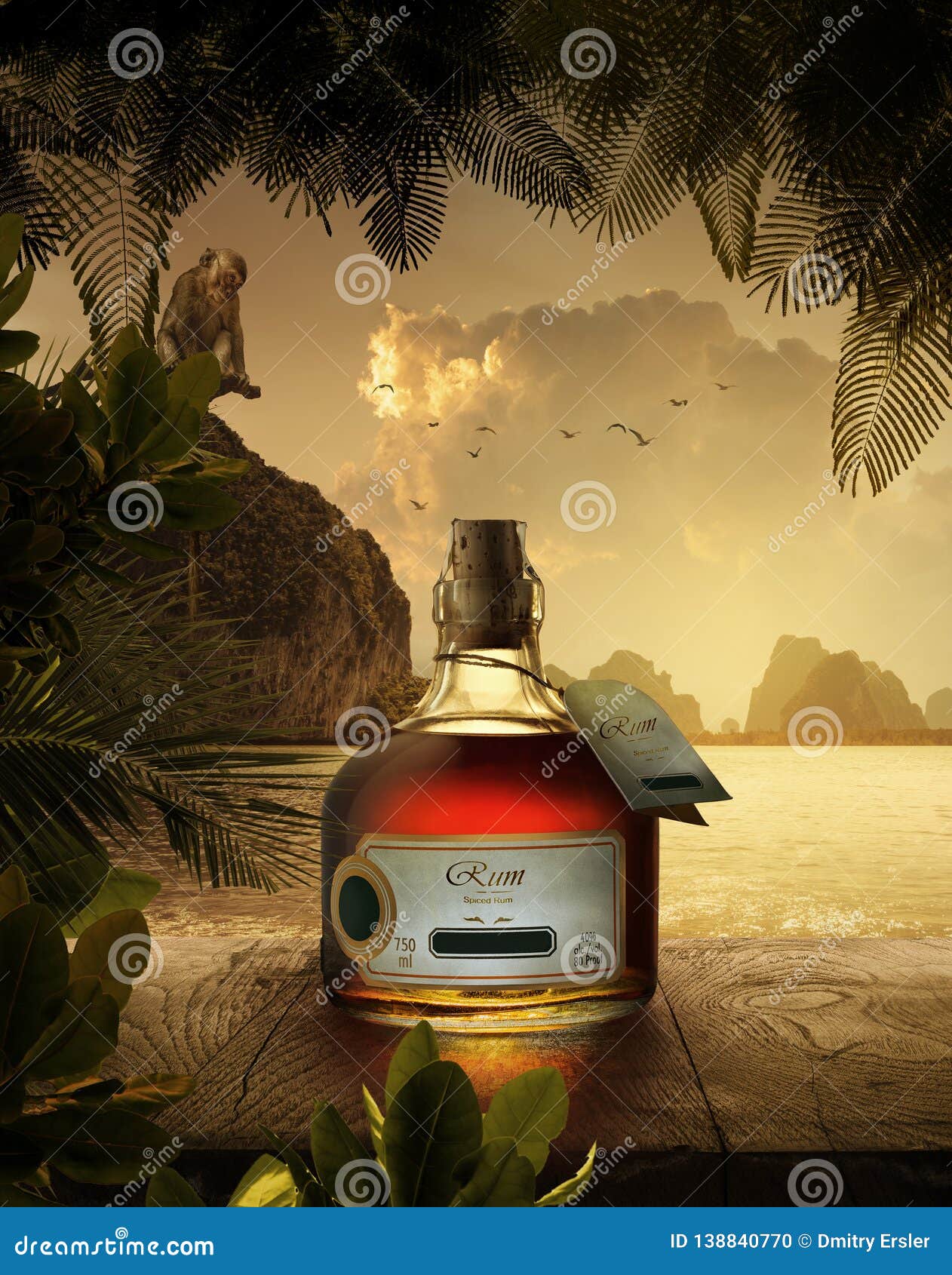 Bottle Of Rum On Sunset Background. Stock Photo - Image of barbados ...