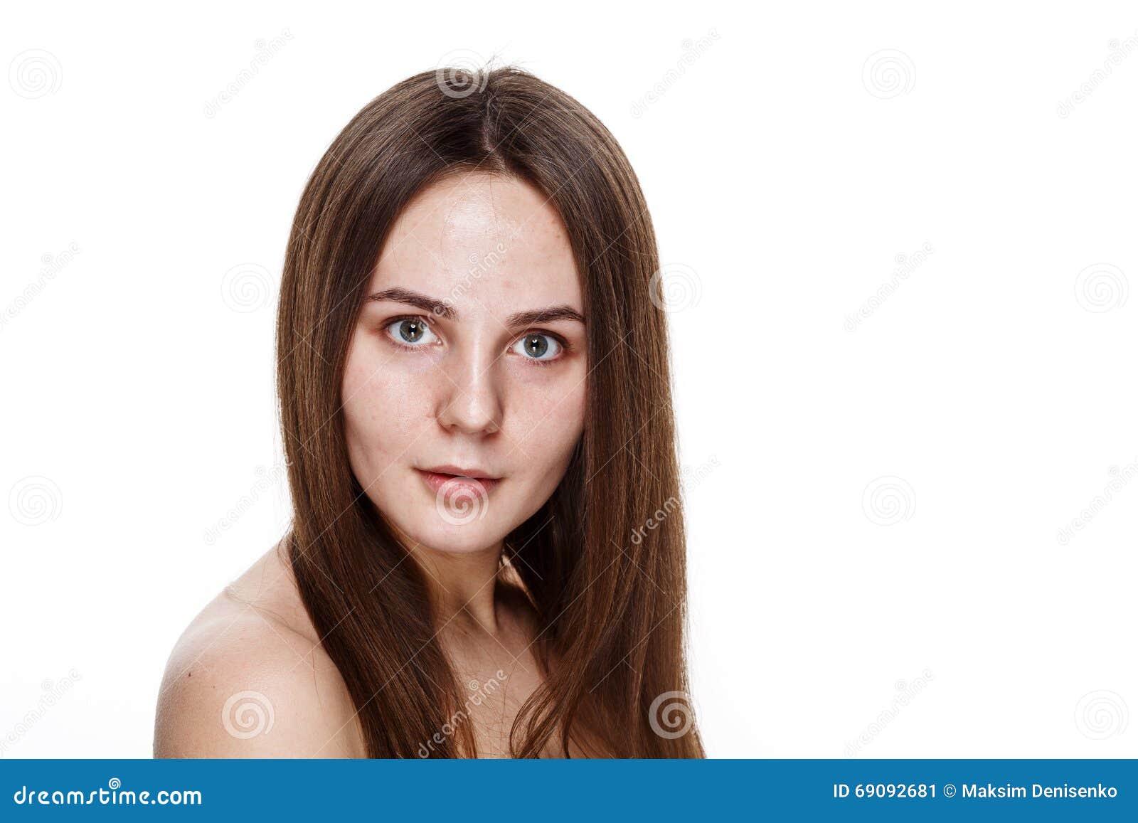 No Makeup Natural Clean Face Of Young Brunette Girl Without No M Stock