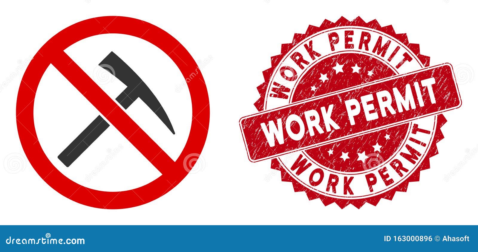 No Mining Tools Icon with Distress Work Permit Seal Stock Illustration ...