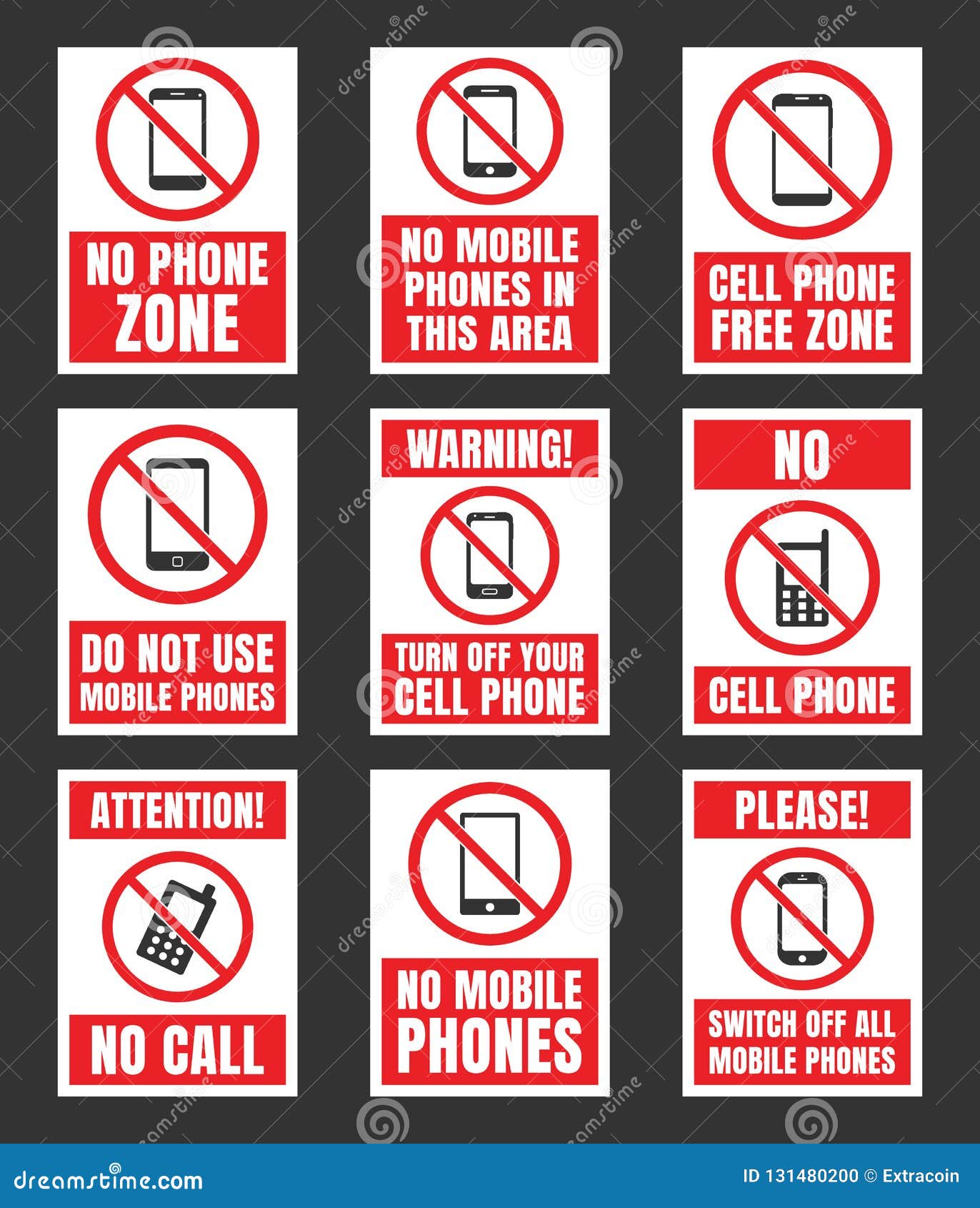 No Mobile Phone Icon Set, Cell Phone Prohibited Stock Vector ...
