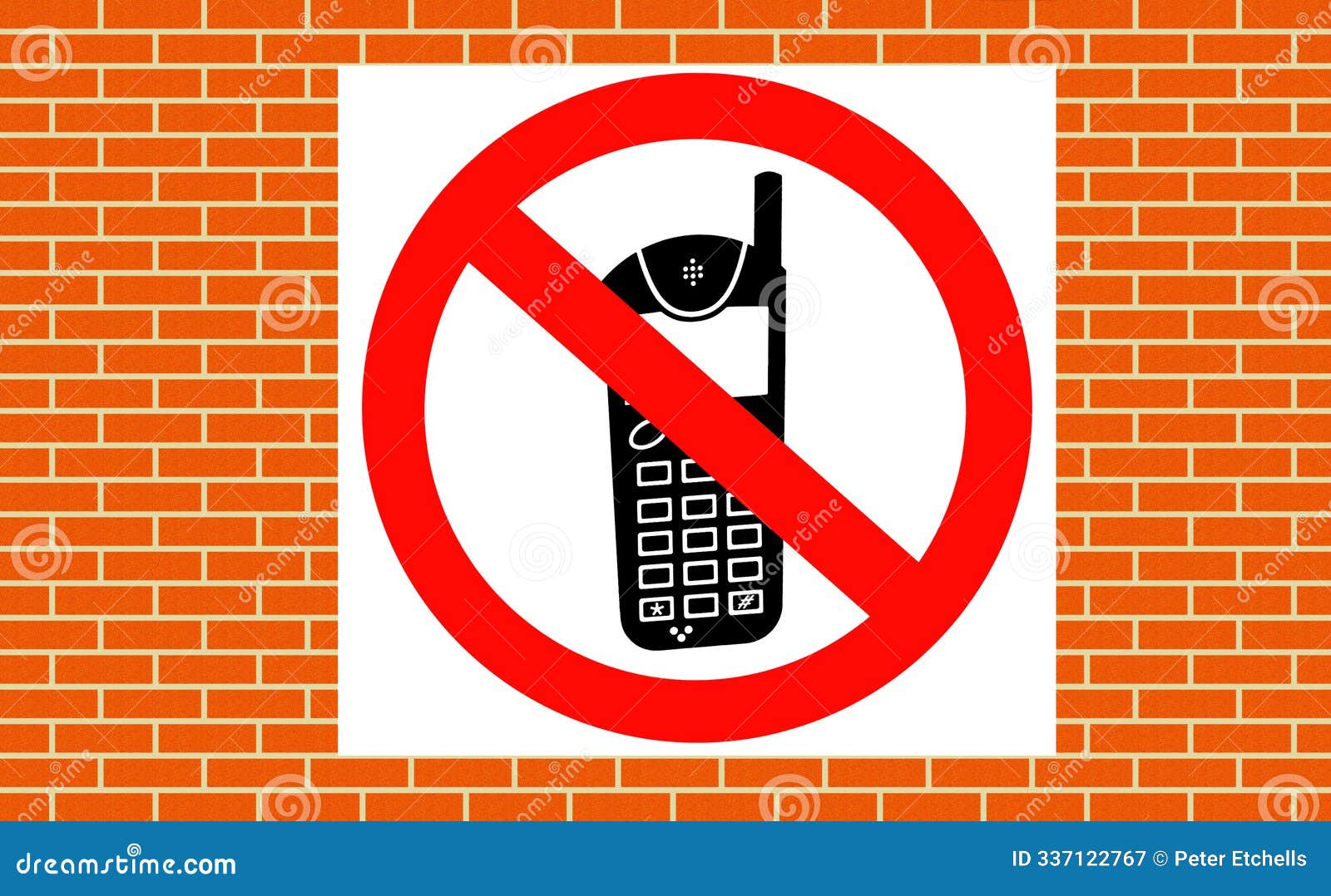 No Mobile Phones Allowed Sign on a Wall Stock Illustration ...