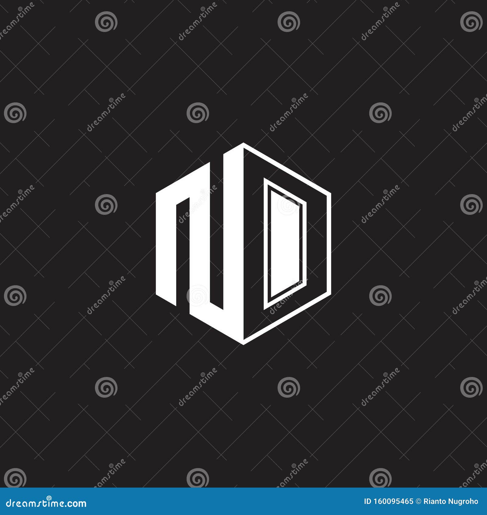 NO Logo Monogram Hexagon with Black Background Negative Space Style ...