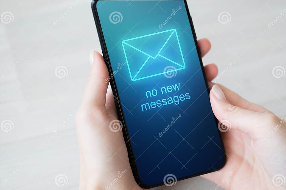 No New Messages Text on Mobile Phone Screen. Stock Image - Image of ...
