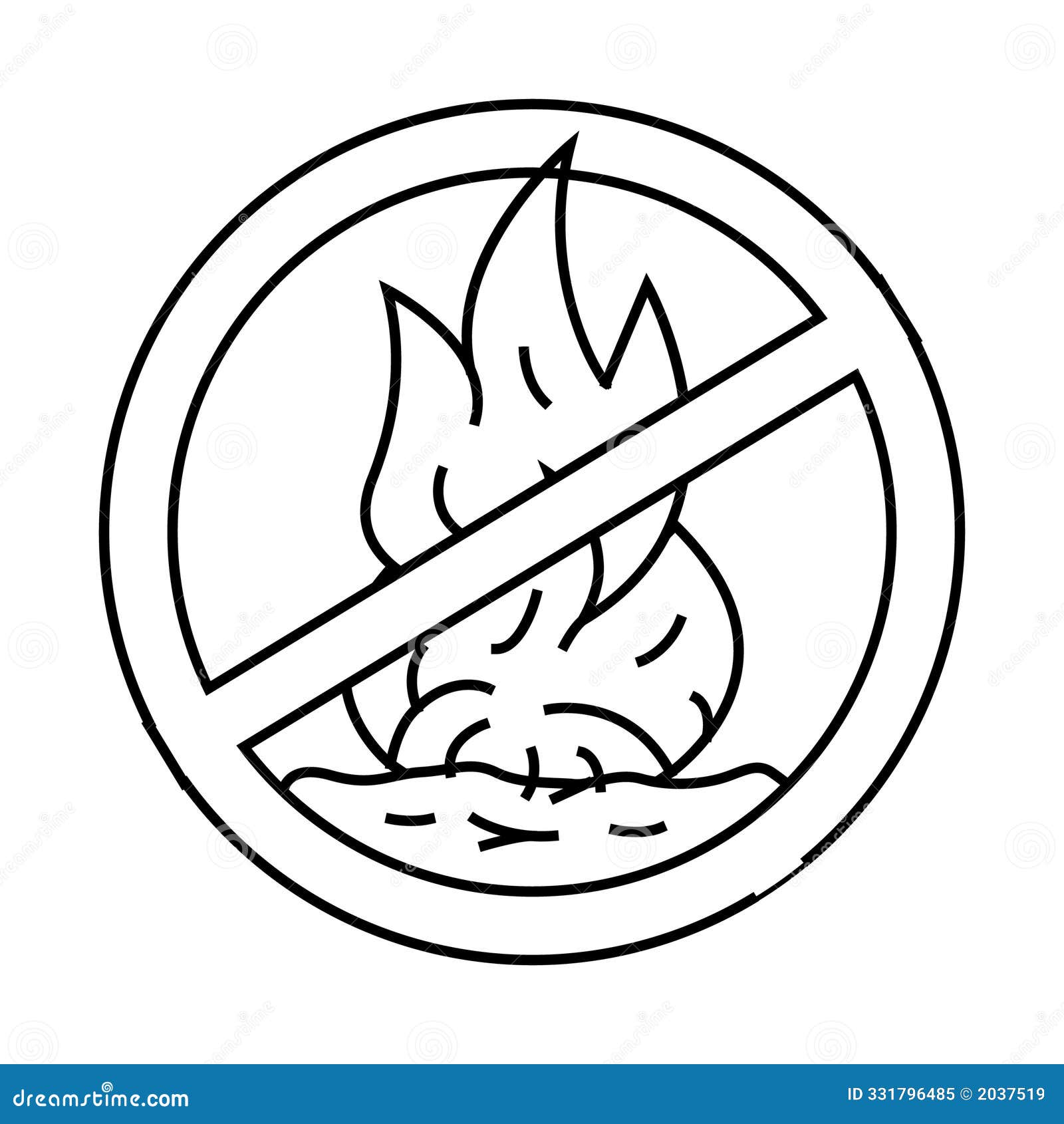 No Open Fire Flame Emergency Line Icon Vector Illustration Stock Vector ...