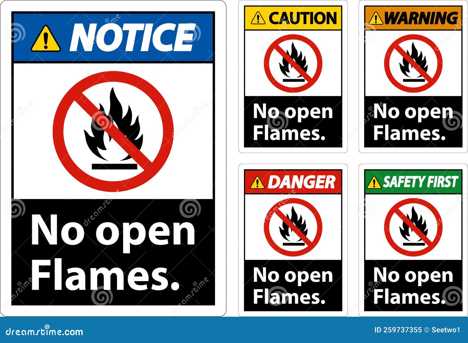 No Open Flames Label Sign on White Background Stock Vector ...