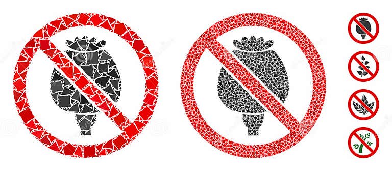 No Opium Poppy Mosaic Icon of Unequal Elements Stock Vector ...