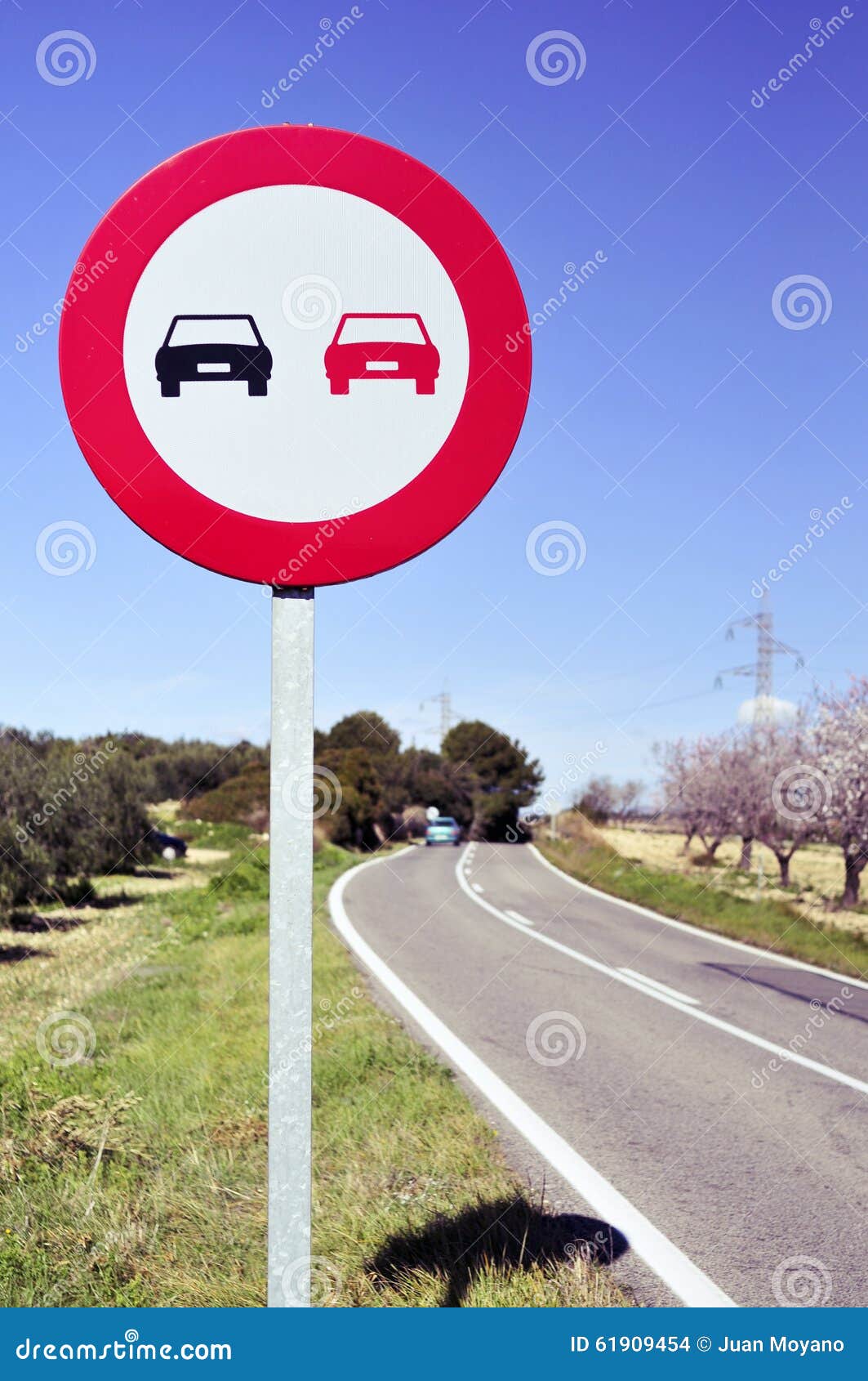 No Overtaking Sign in a Secondary Road Stock Photo - Image of farming ...