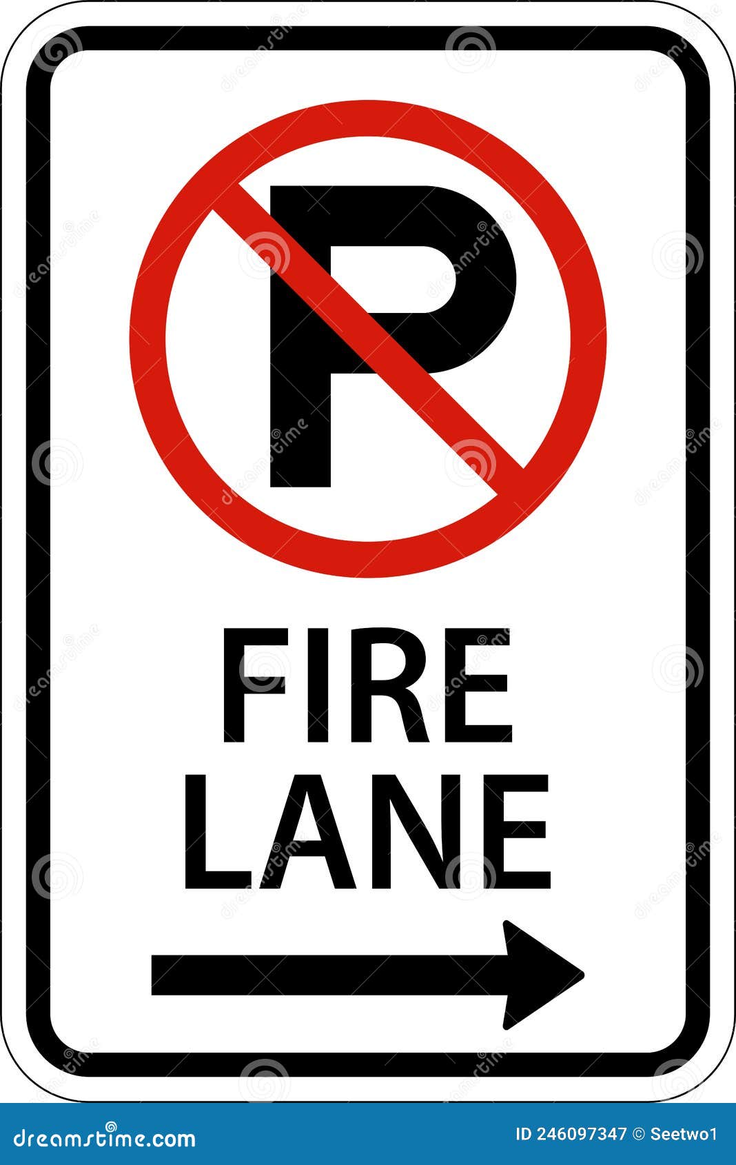 No Parking Fire Lane Right Arrow Sign on White Background Stock Vector ...