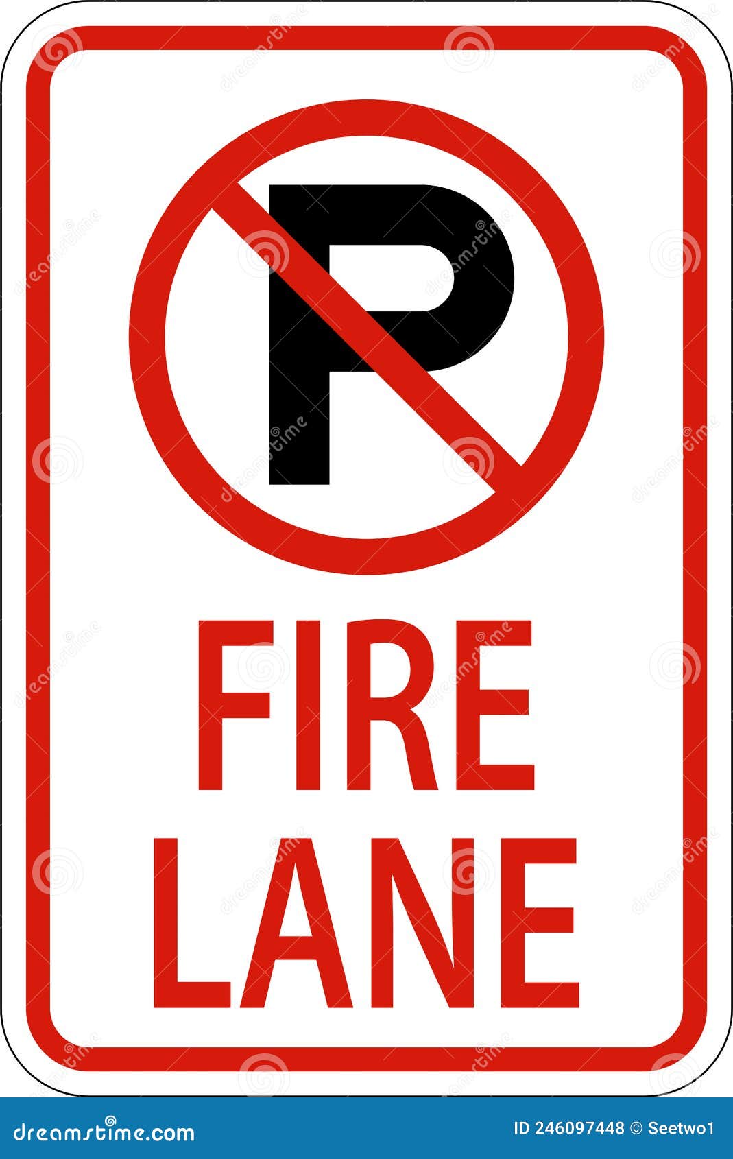 Fire Lane No Parking Or Standing Sign On White Background Vector ...
