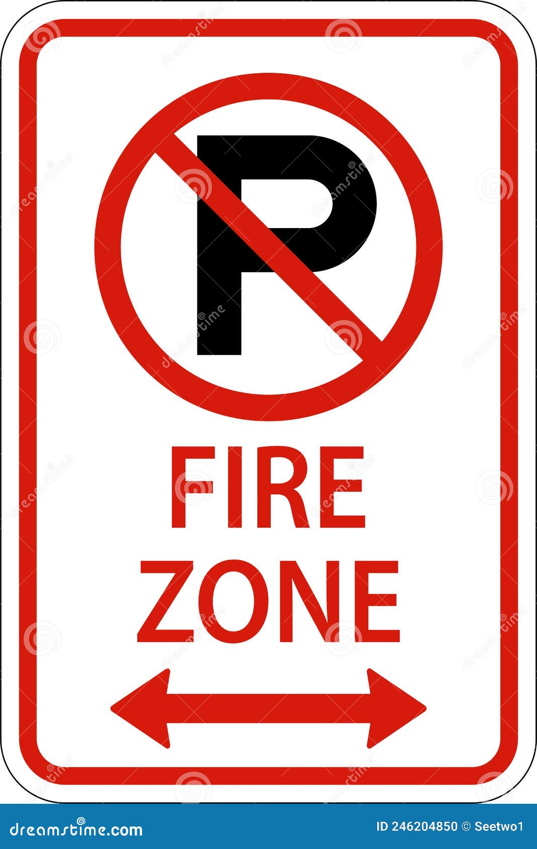 No Parking Fire Zone,Double Arrow Sign on White Background Stock Vector ...