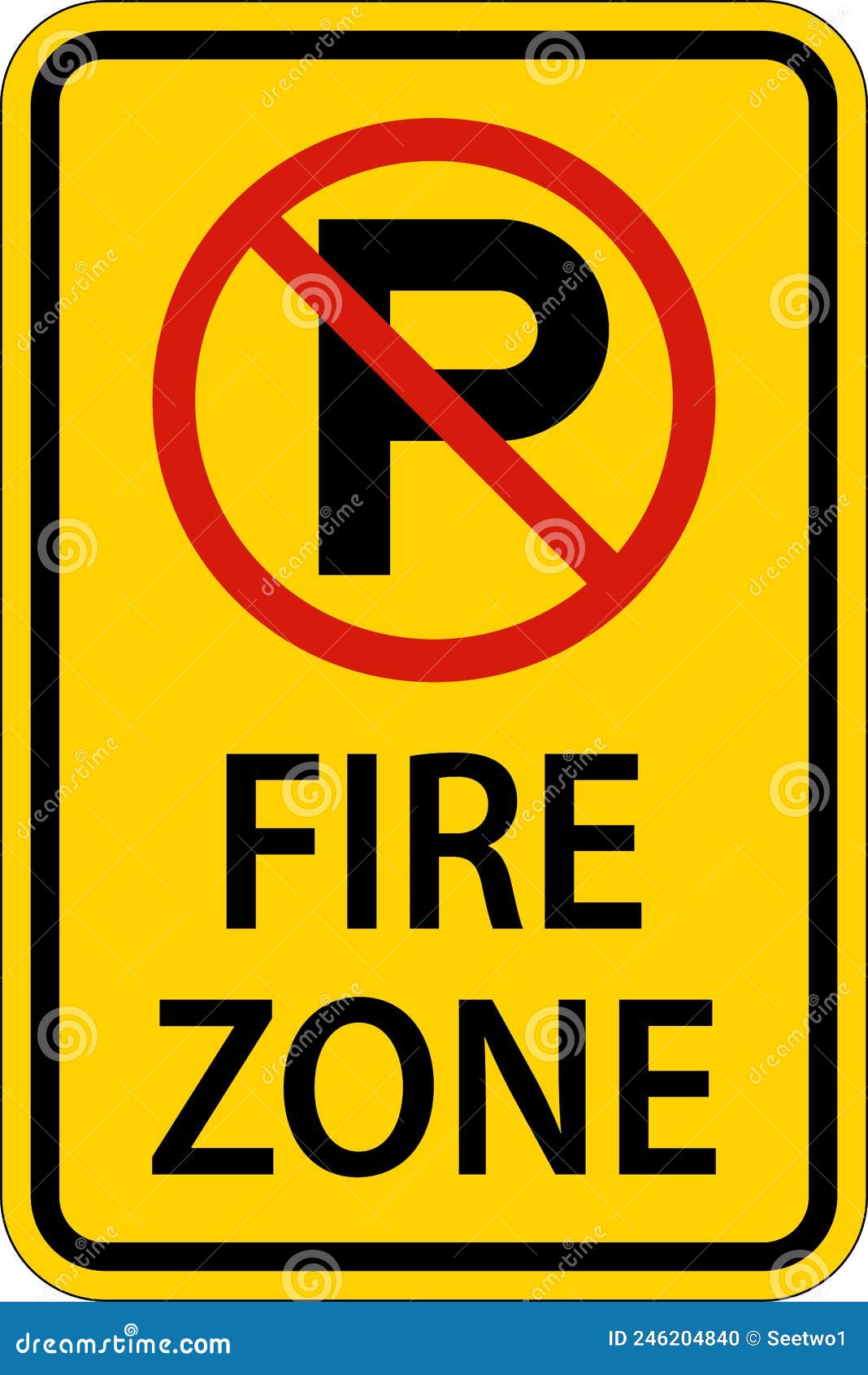 No Parking Fire Zone Sign on White Background Stock Vector ...